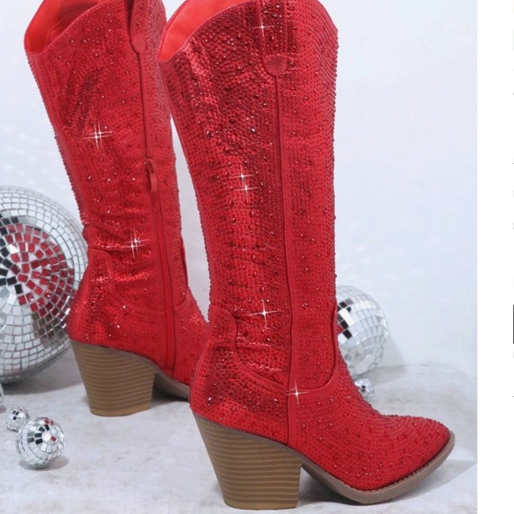 Forever 21 | Shoes | Forever River Ii Ruby Red Rhinestone Tall Cowboy ...